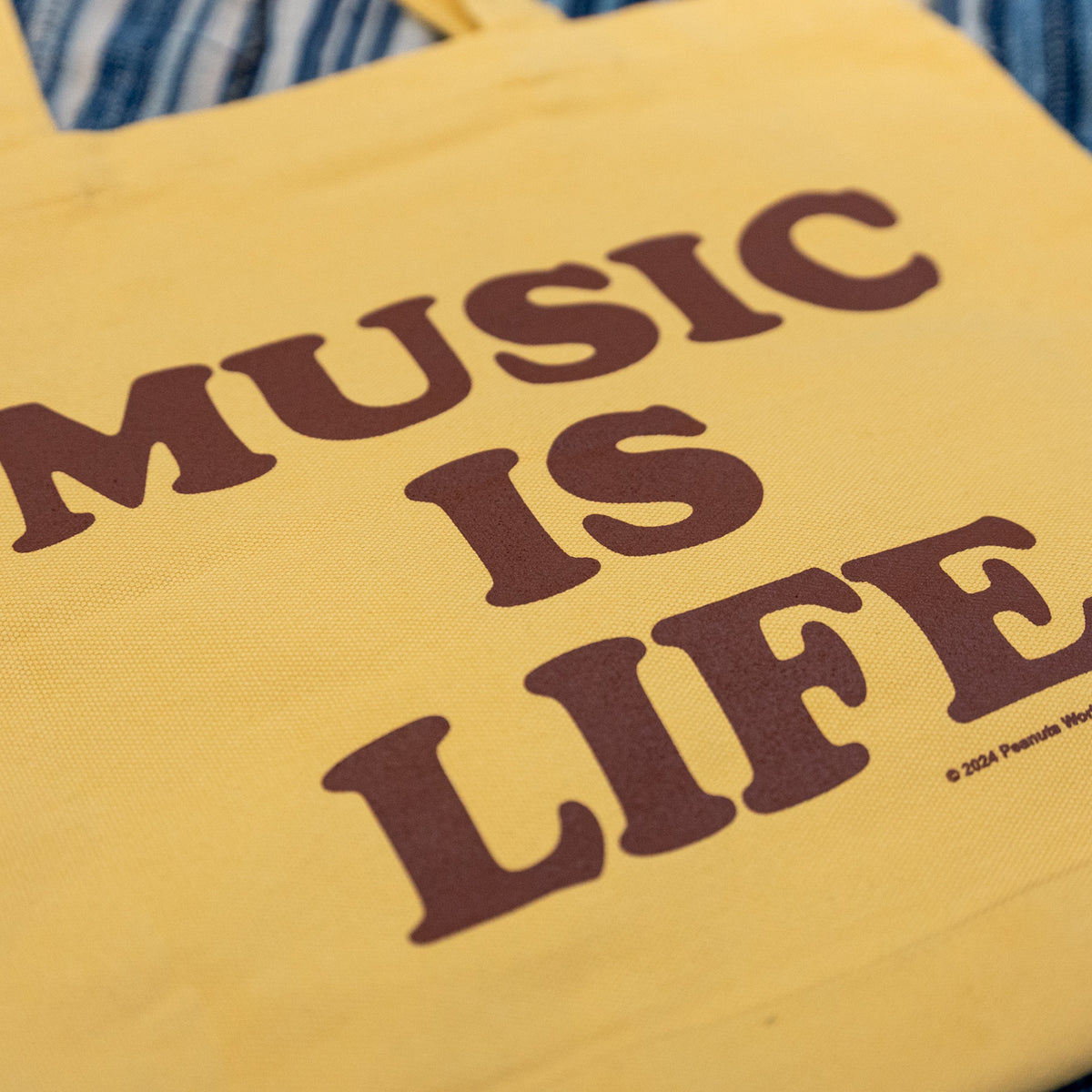 TSPTR Peanuts ‘Topanga Records’ Canvas Tote Bag – Ochre / Snoopy – Statement - The Denim Store