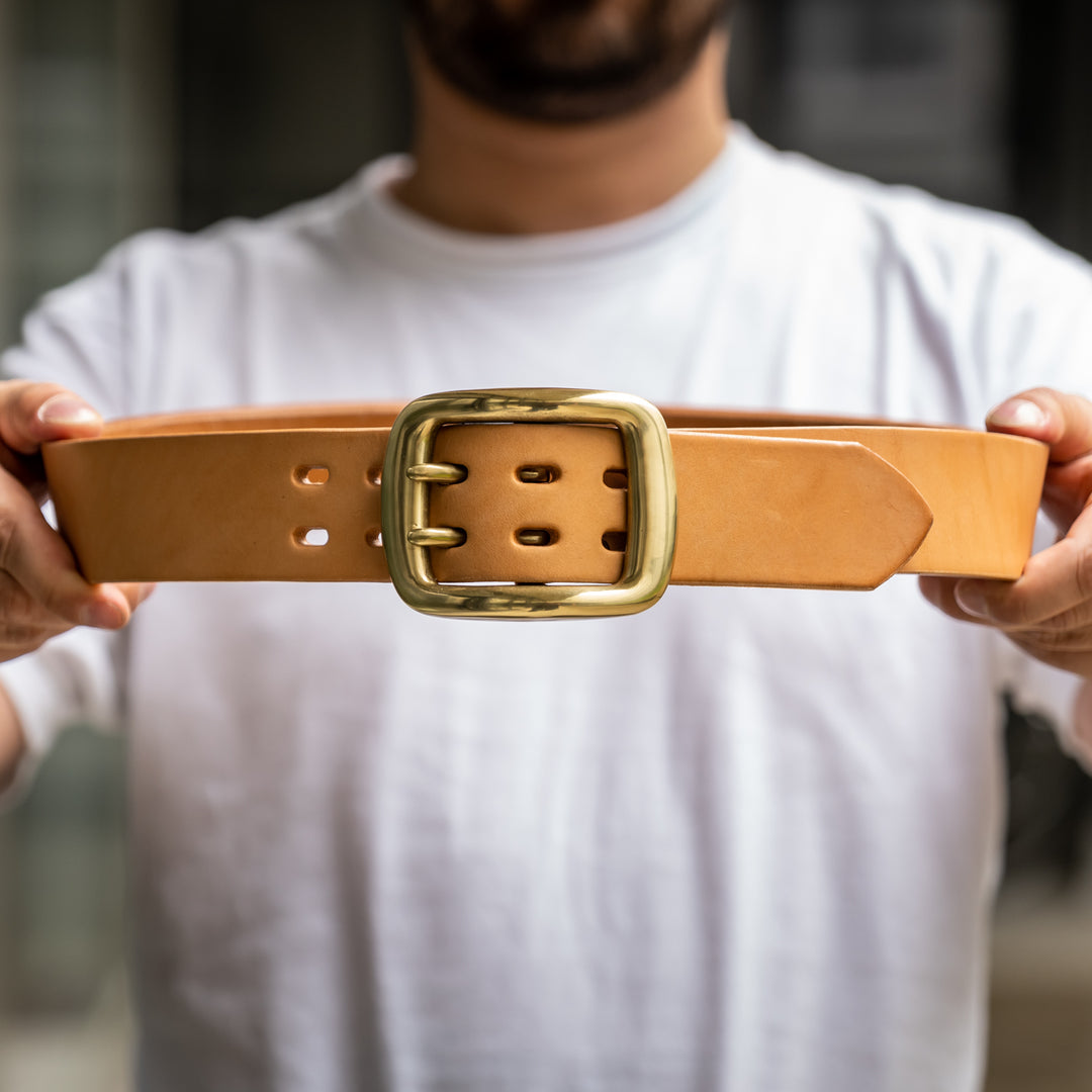 Samurai 2-Prong Heavy Curve Belt Natural | Premium Japanese Denim Belt